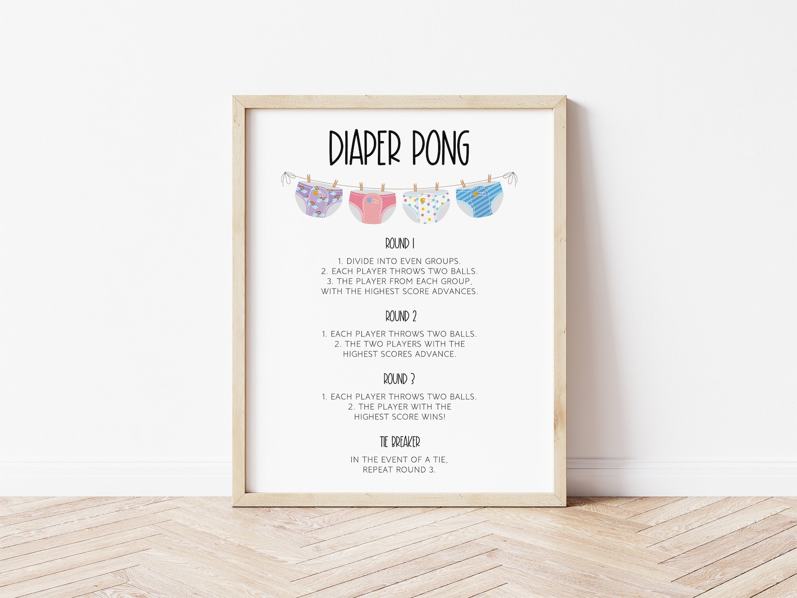 Diaper Pong Baby Shower Game Rules Sign (PDF & JPG) - Etsy