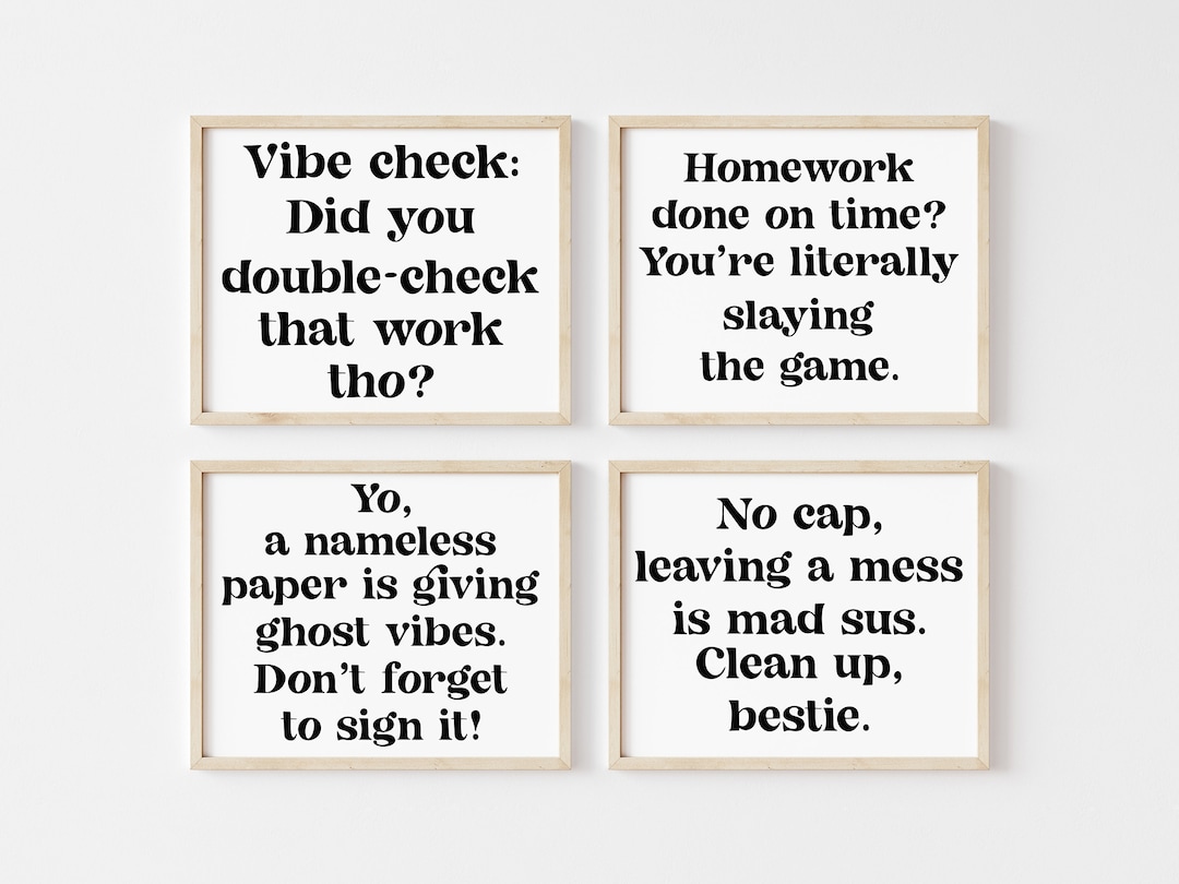 Funny Middle School Classroom Sign: Teen Slang Art Print (4-pack ...
