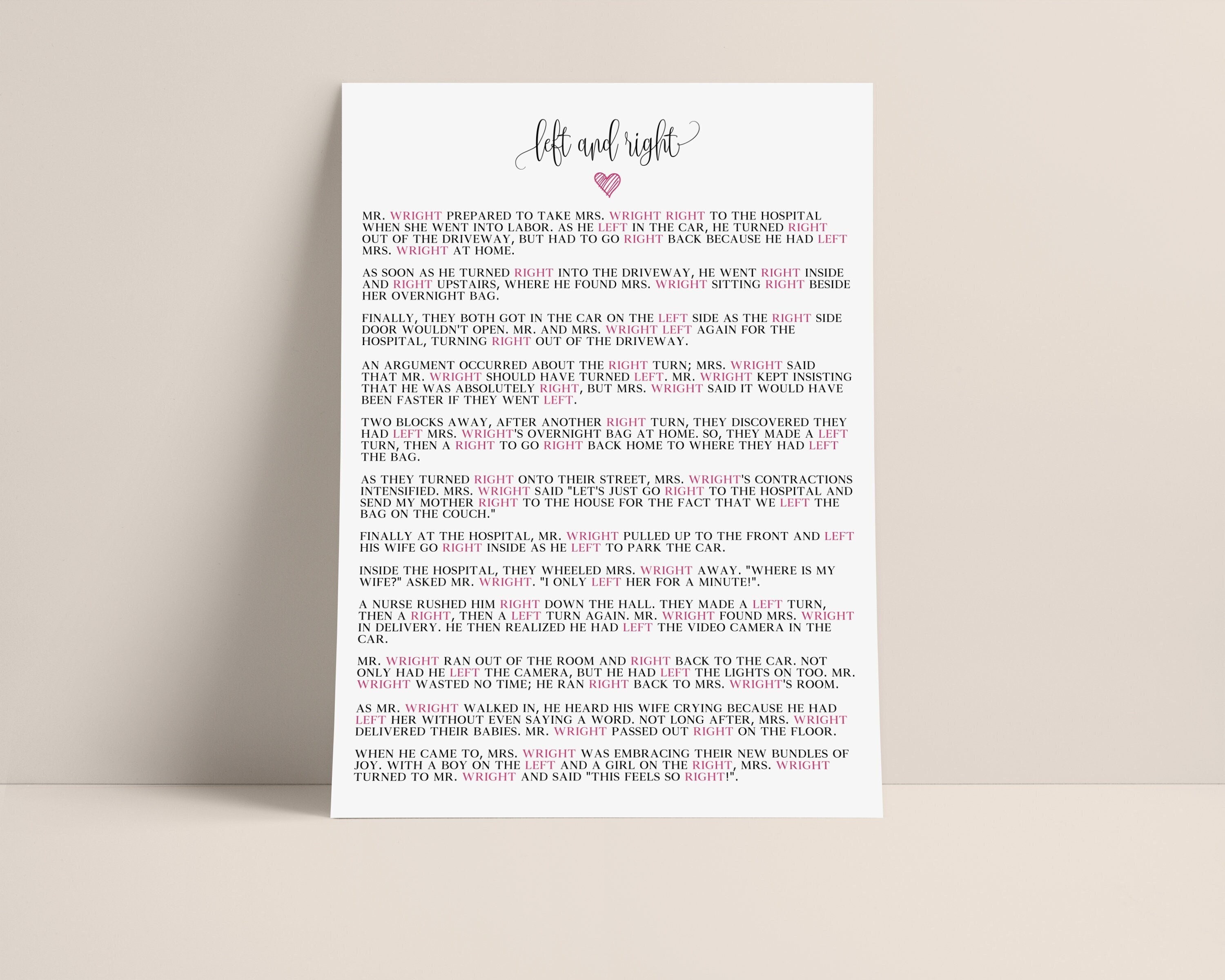 Printable Shower Game Left Right Game Instant Download Etsy