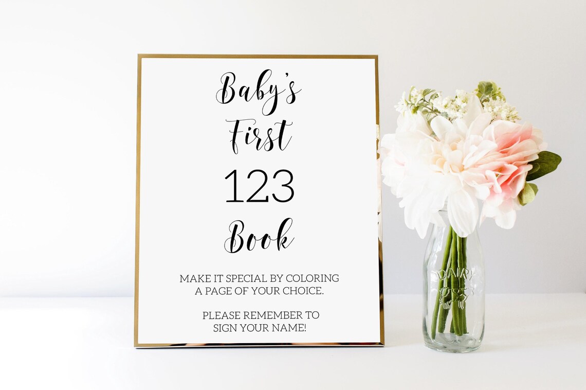 Baby's First 123 Book Sign: Baby Shower Coloring Page (PDF) - Etsy