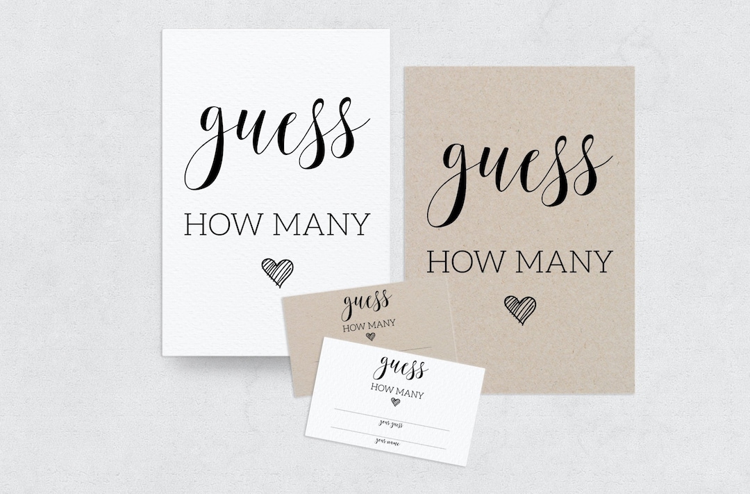 Guess How Many Sign and Cards, Guess How Many Game, Bridal Shower Guess ...