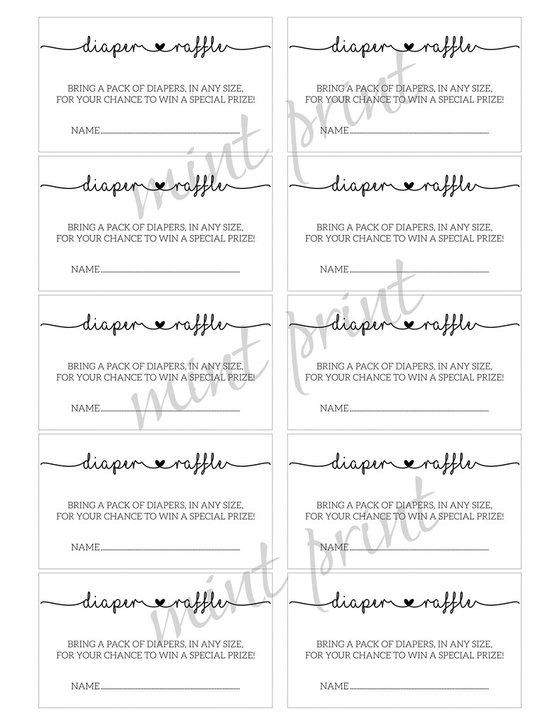 Diaper Raffle Tickets Printable Diaper Raffle Ticket Wording - Etsy