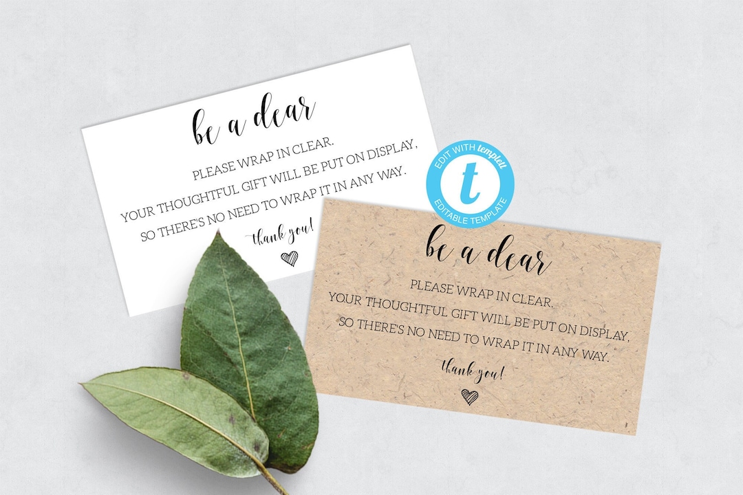 Be A Dear Wrap in Clear Editable Cards, No Wrap Bridal Shower, No Wrap ...