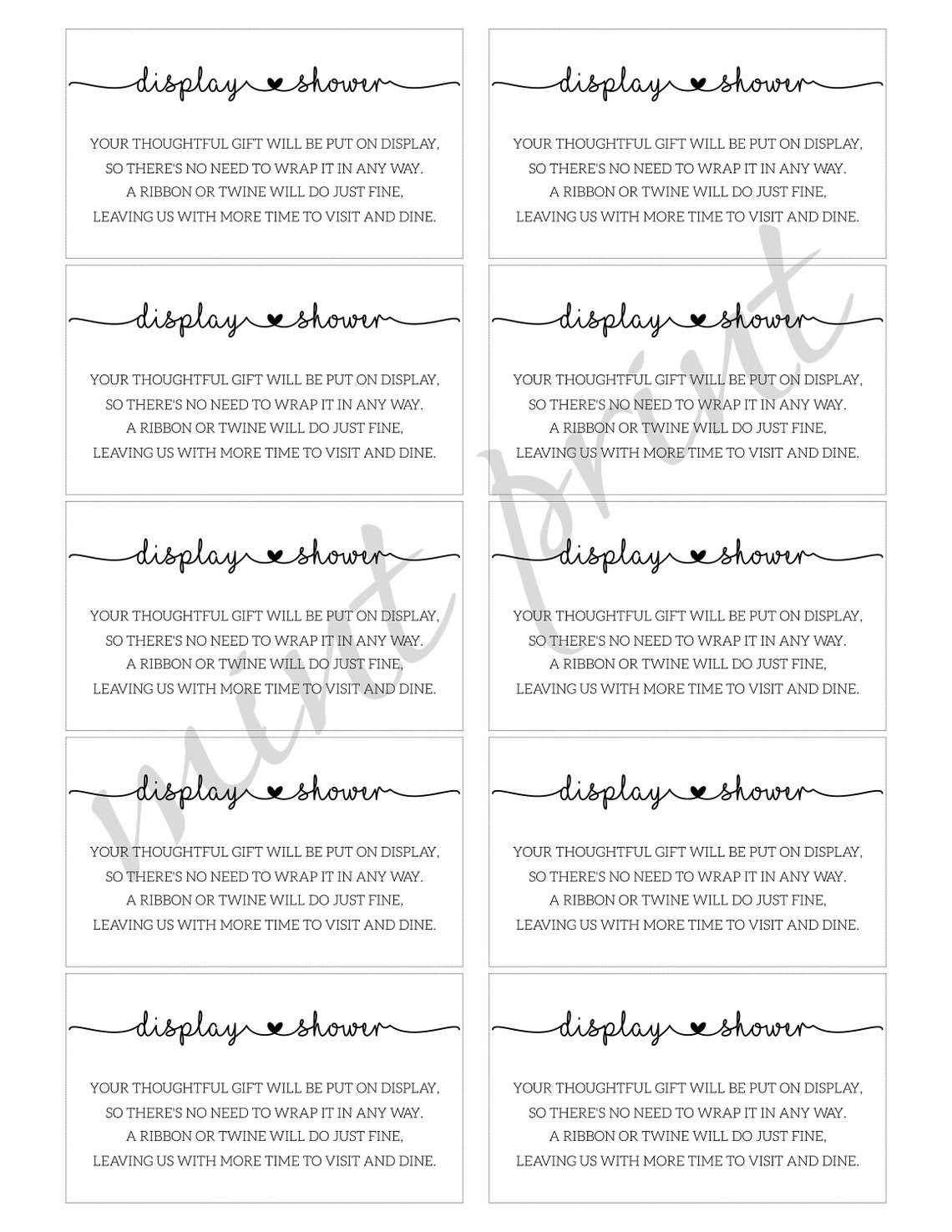 Display Shower Card Display Shower Insert Printable Display - Etsy