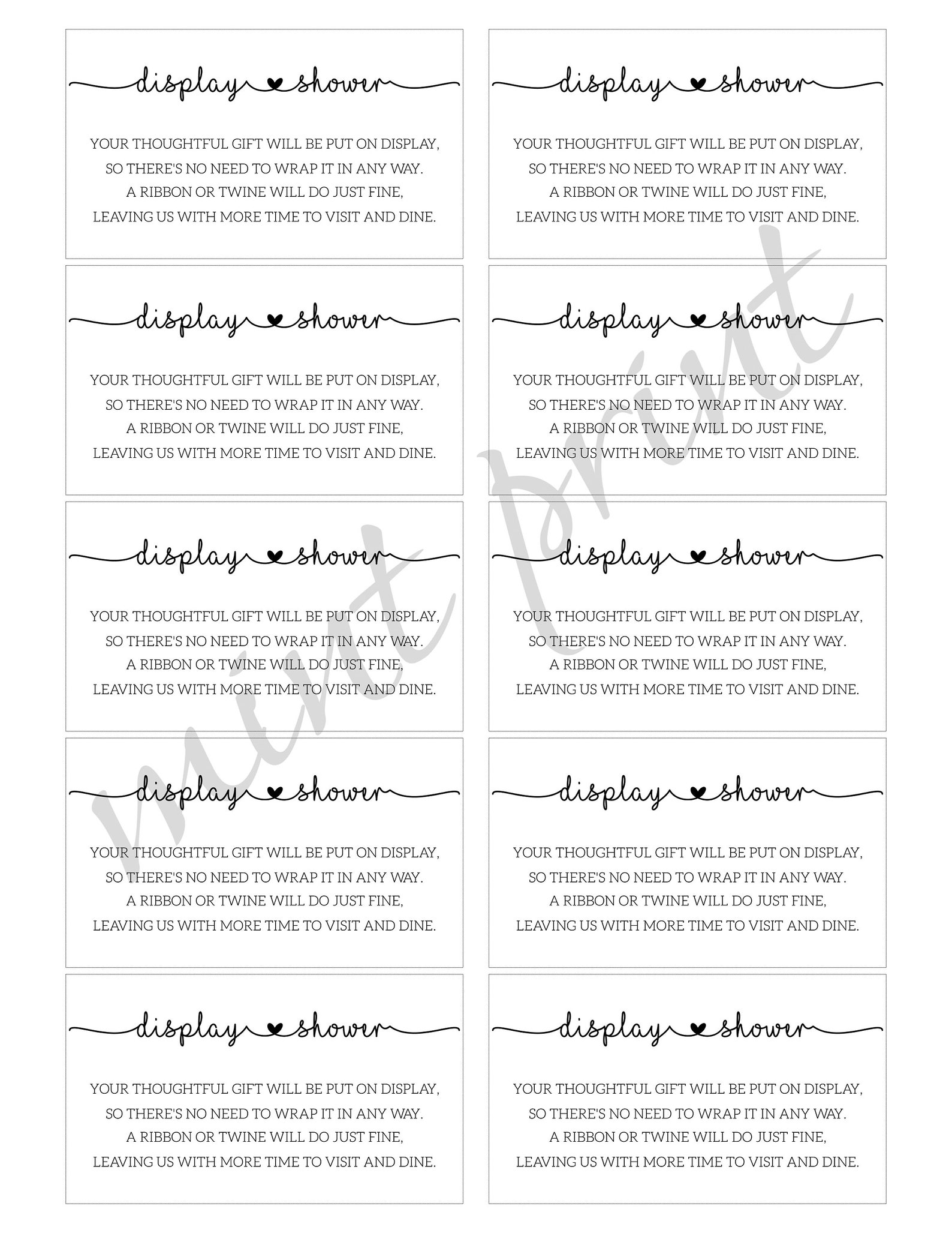 Display Shower Card Display Shower Insert Printable Display - Etsy