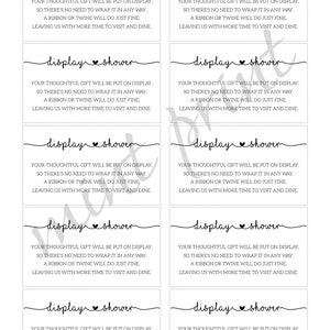 Display Shower Card, Display Shower Insert Printable, Display Shower ...