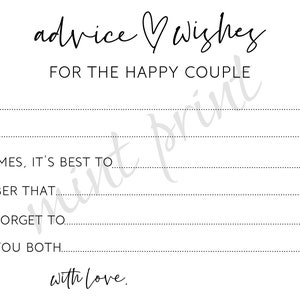 Wedding Advice Card Template: Wishes for the Couple (4x6 PDF & JPG) - Etsy