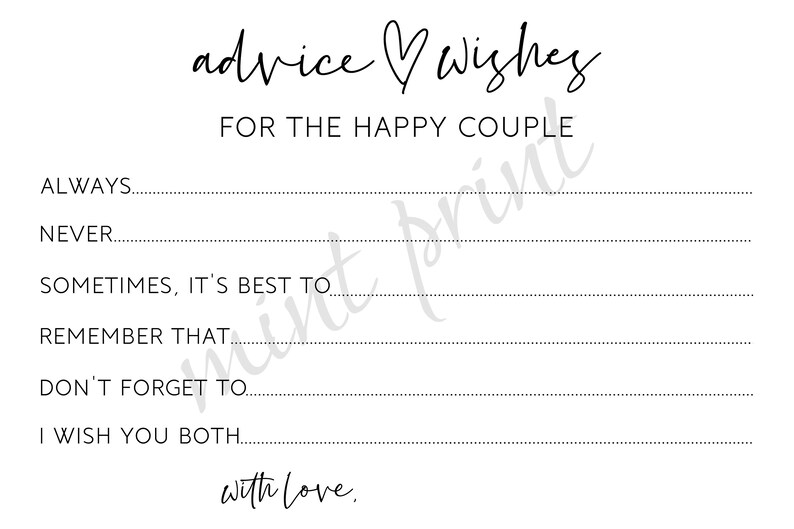 Wedding Advice Card Template: Wishes for the Couple (4x6 PDF & JPG) - Etsy