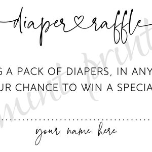 Diaper Raffle Ticket Printable, Diaper Raffle Invitation Insert, Diaper ...
