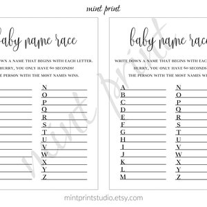 Baby Name Race Baby Shower Game, Baby Name Race PDF, Baby Name Race ...