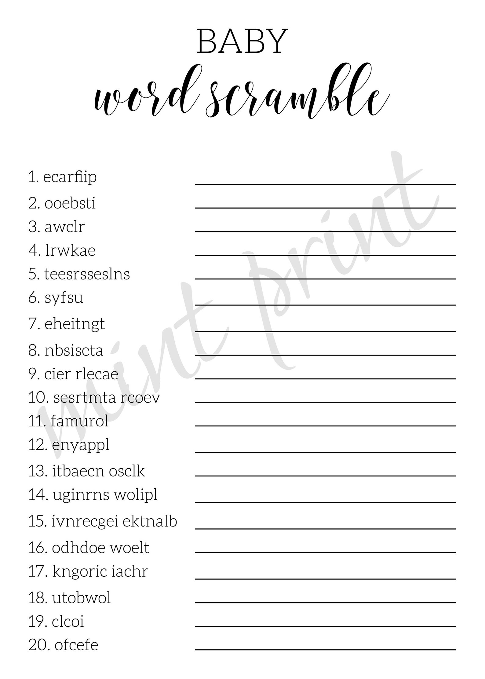 Baby Word Scramble Printable With Answer Key Word Scramble - Etsy Canada