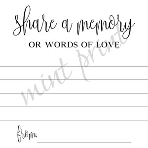 Share a Memory Card for Celebration of Life, Share a Memory or Words of ...