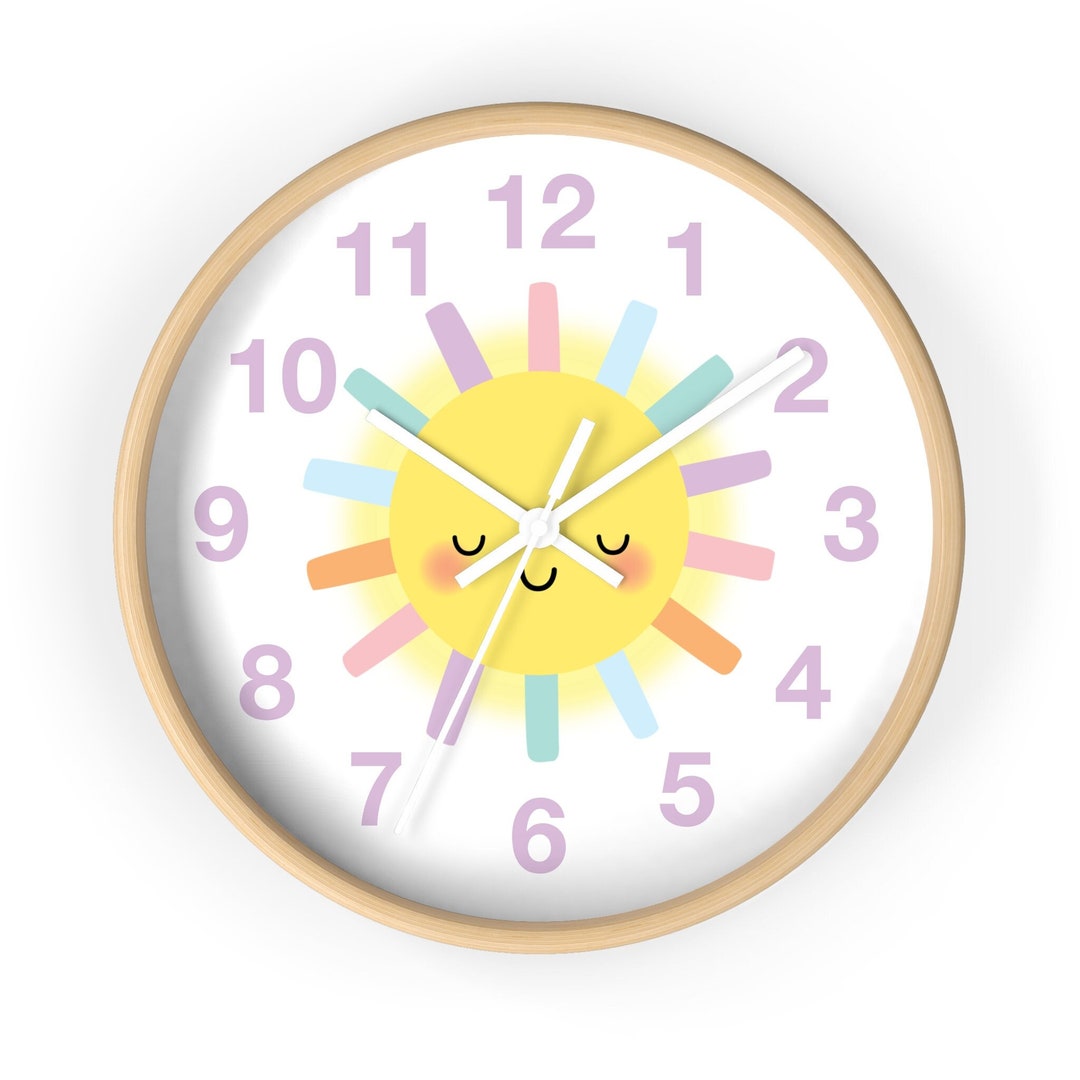 Happy Sun Wall Clock, Sun Wall Clock Nursery, Yellow & Cream Wall Decor ...