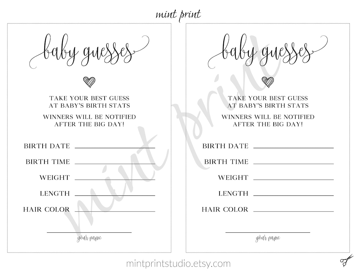 Baby Guesses Cards, Due Date Calendar, Baby Guess Game Template, Baby ...