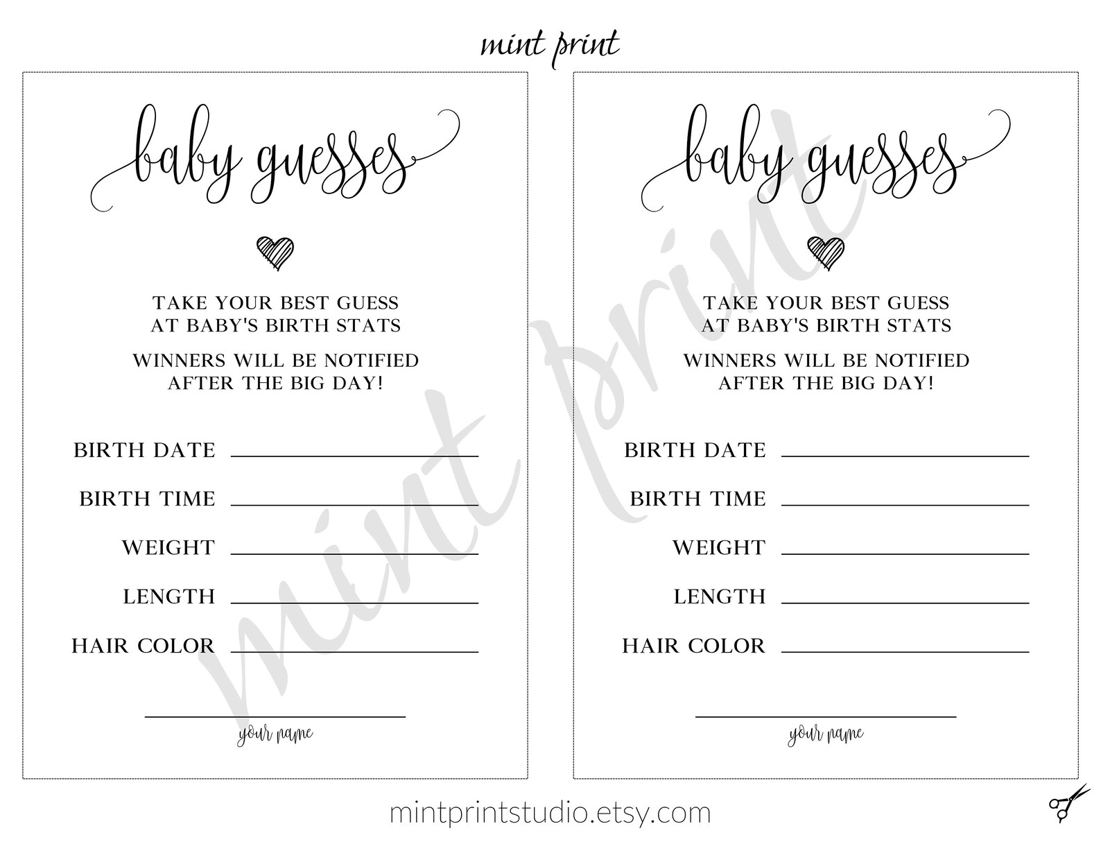 Baby Guesses Cards, Due Date Calendar, Baby Guess Game Template, Baby ...