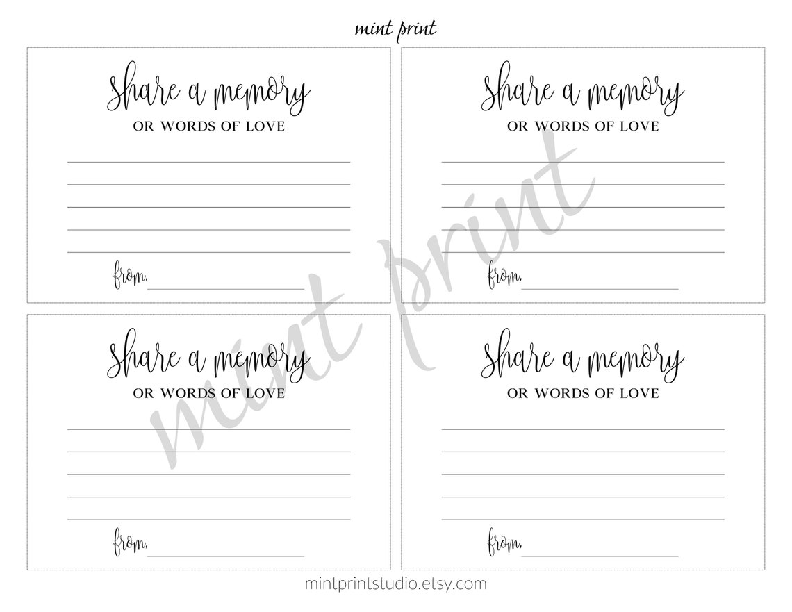 Share a Memory Card for Celebration of Life Share a Memory or - Etsy