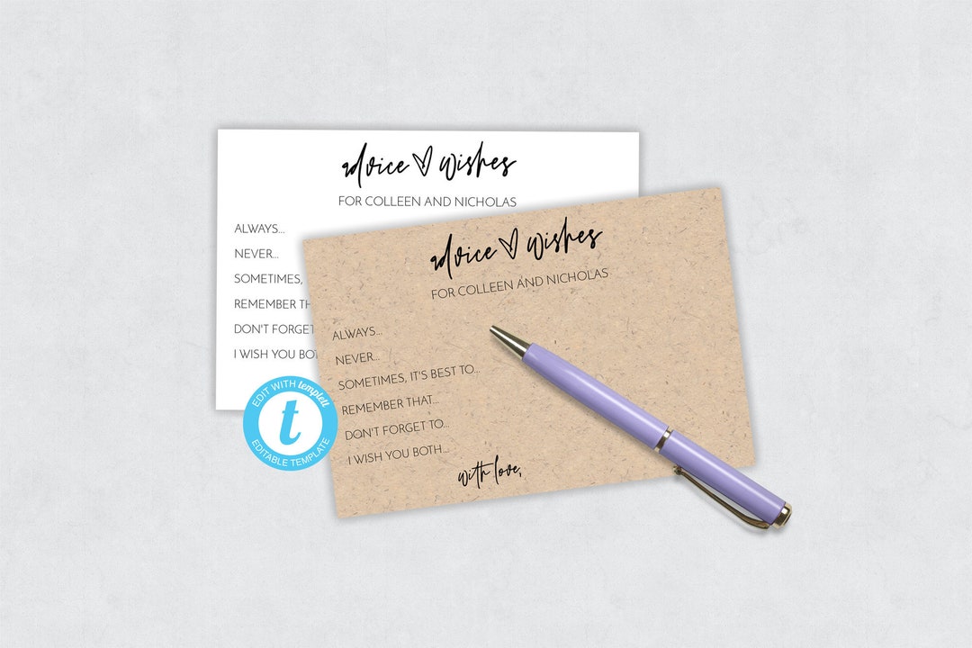 Editable Advice Cards Personalized Advice For The Bride Card Advice