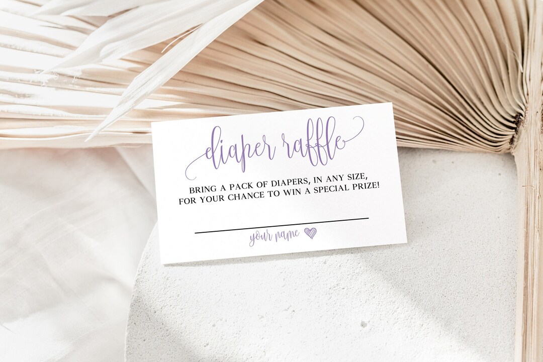 Lavender Diaper Raffle Ticket Printable, Purple Diaper Raffle Insert ...
