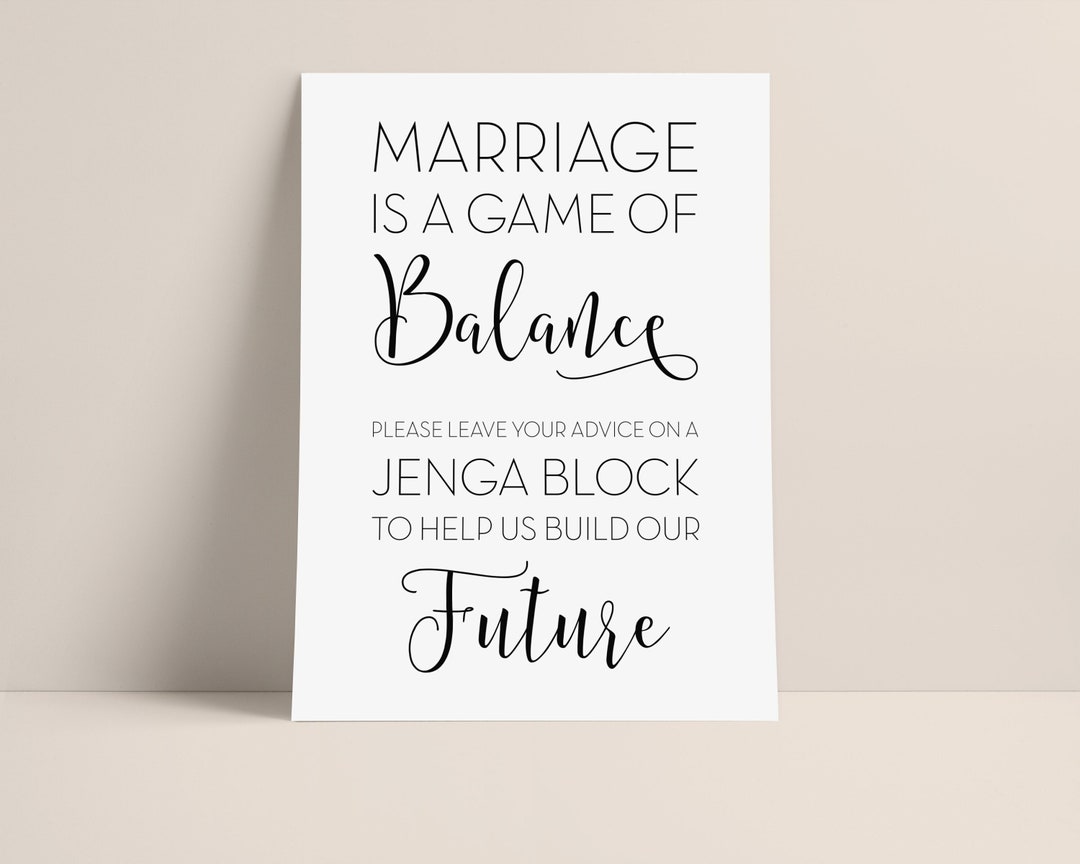 Marriage is A Game of Balance Sign, Jenga Wedding Guest Book ...