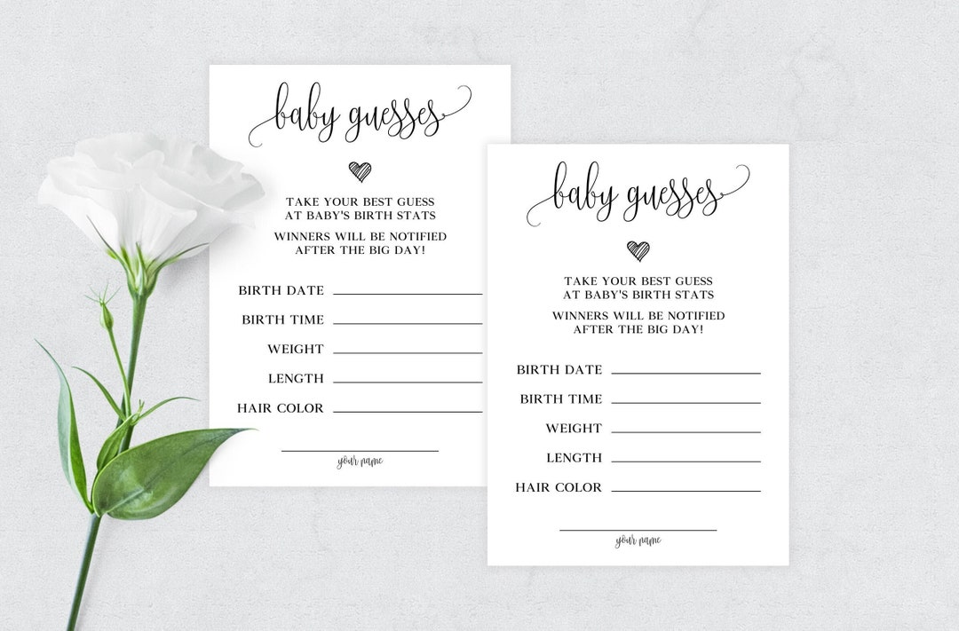 Baby Guesses Cards, Due Date Calendar, Baby Guess Game Template, Baby ...