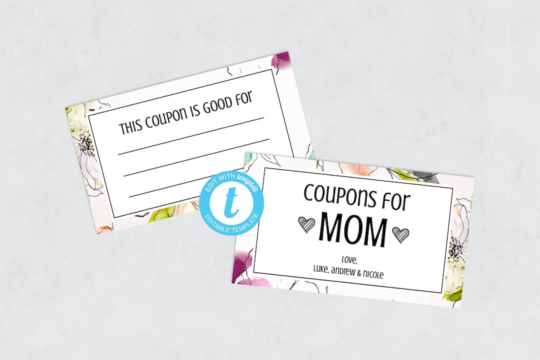 Cupones editables para mamá imprimibles, cupones para cumpleaños de ...