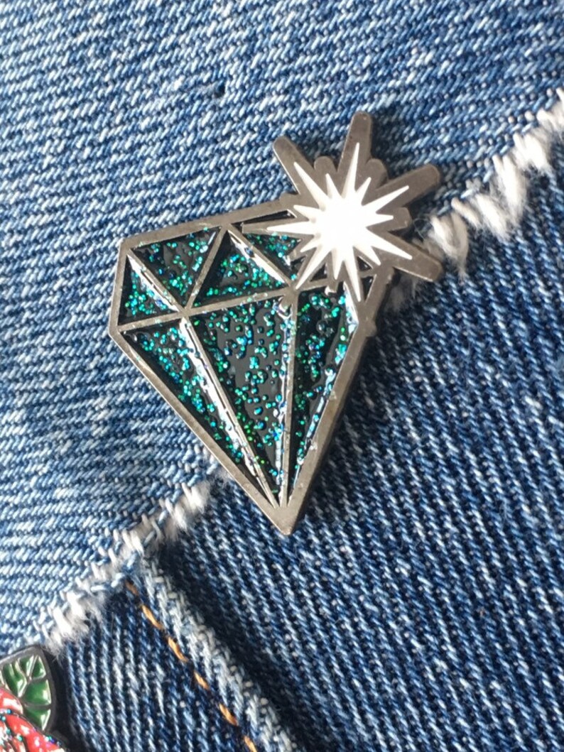 Glitter Black Diamond Gem, Jewel, Enamel Pin Badge, Soft Enamel, Tattoo ...
