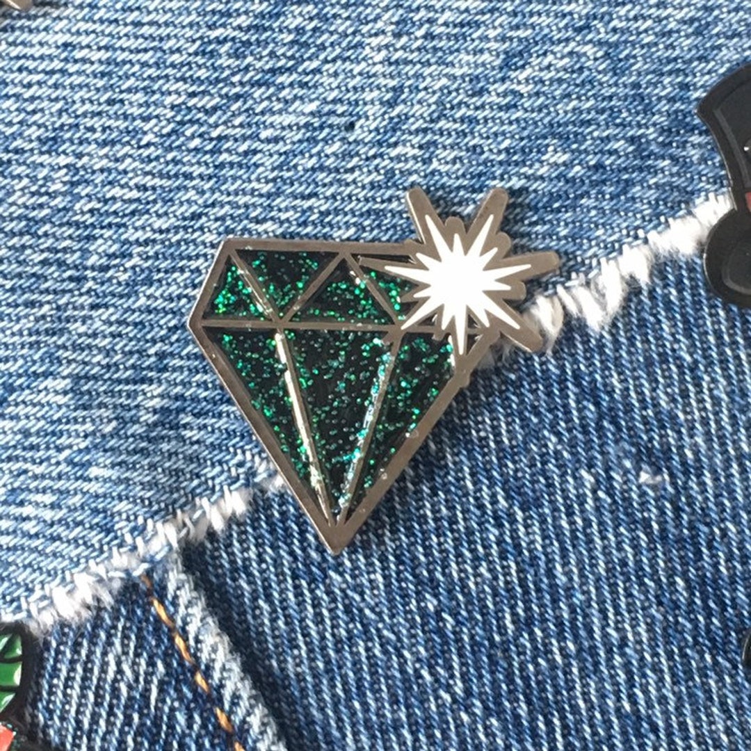 Glitter Black Diamond Gem, Jewel, Enamel Pin Badge, Soft Enamel, Tattoo ...