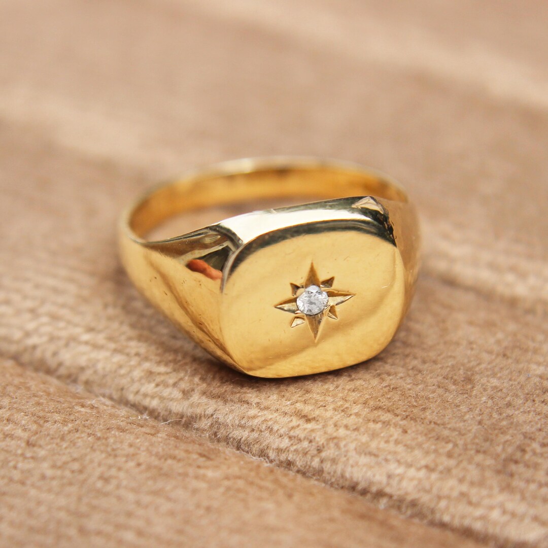 Vintage Diamond Star Set Signet Ring - Etsy