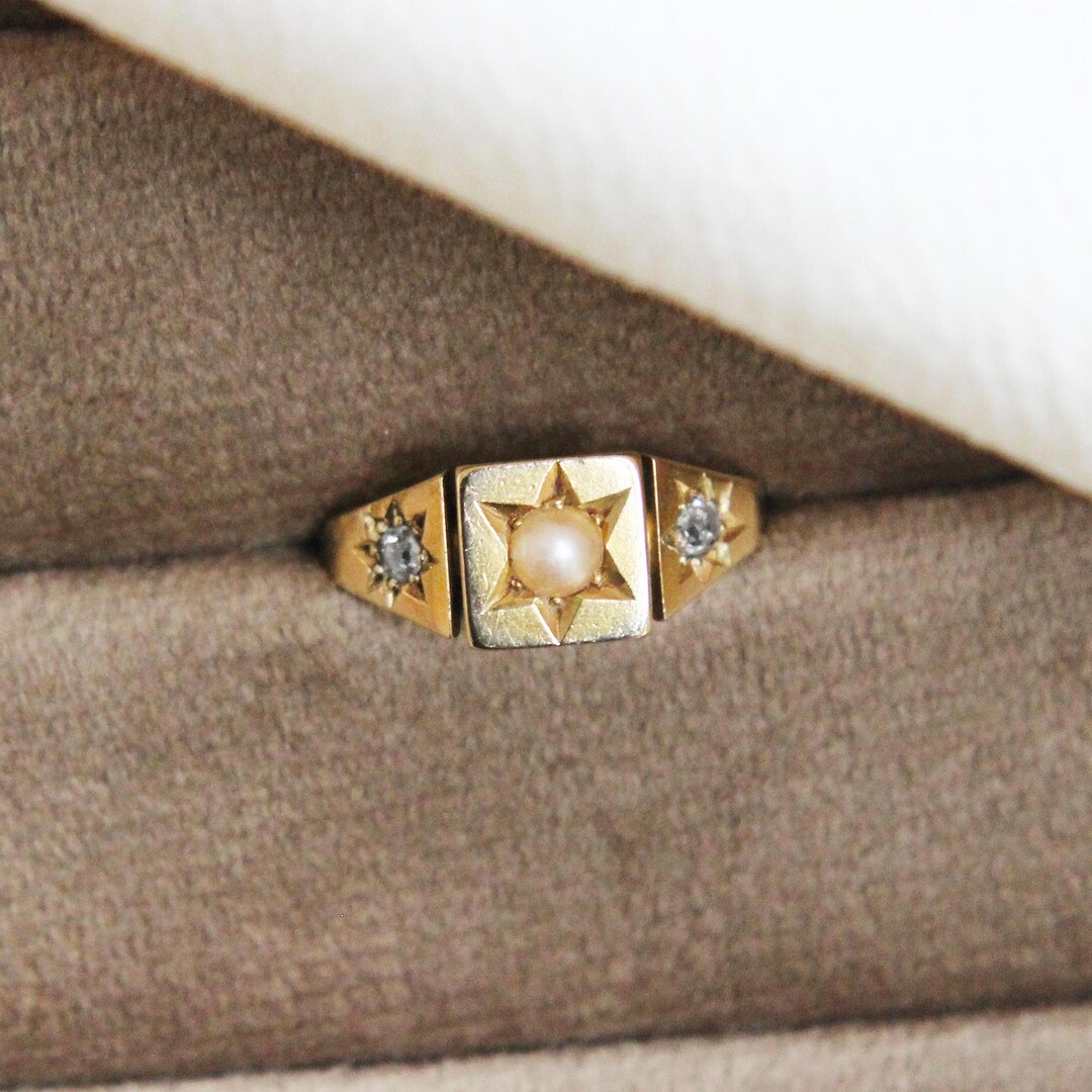 Victorian Seed Pearl and Old Cut Star Set Ring - Etsy