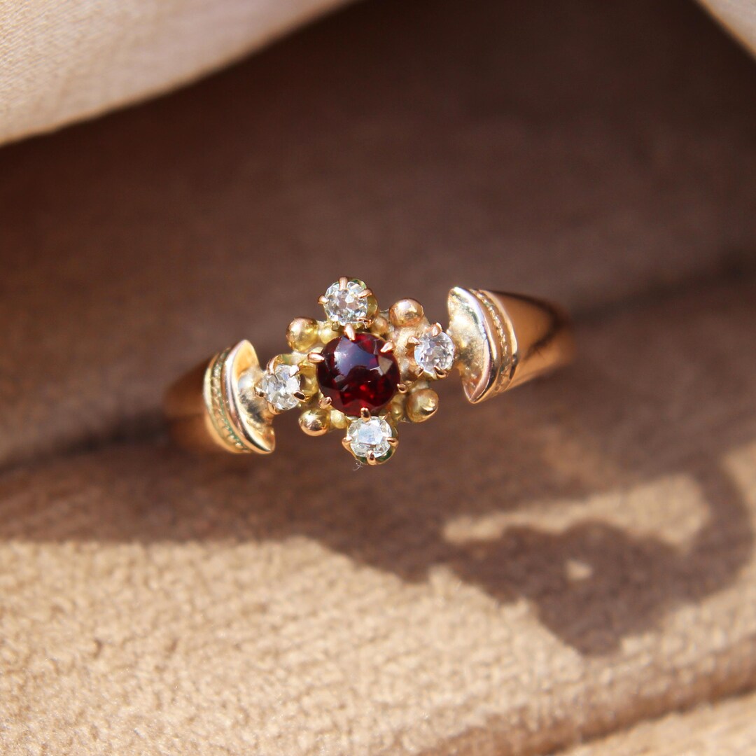 Victorian Garnet and Old Cut Diamond Quatrefoil Ring - Etsy
