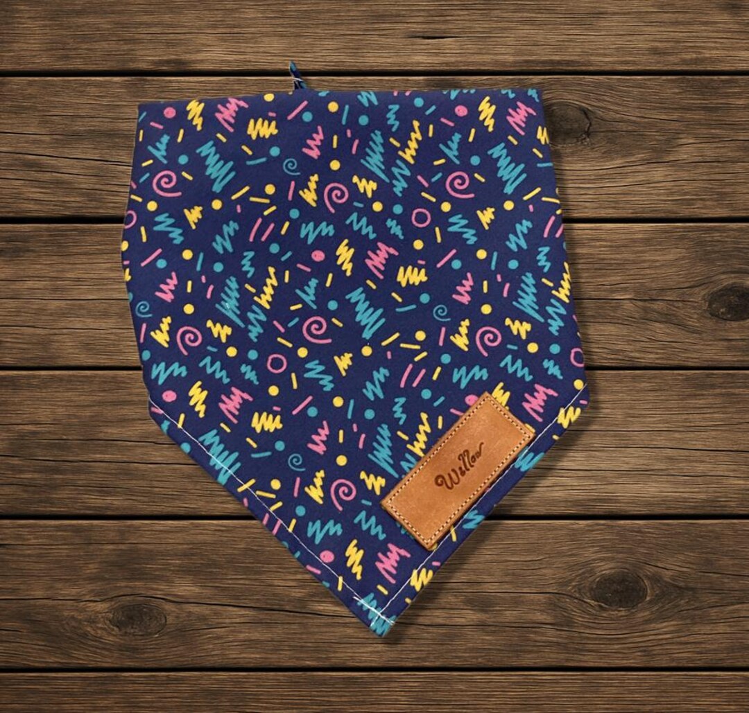 Custom Dog Bandana, Memphis 80s, Traditional Tie, Personalized Leather ...