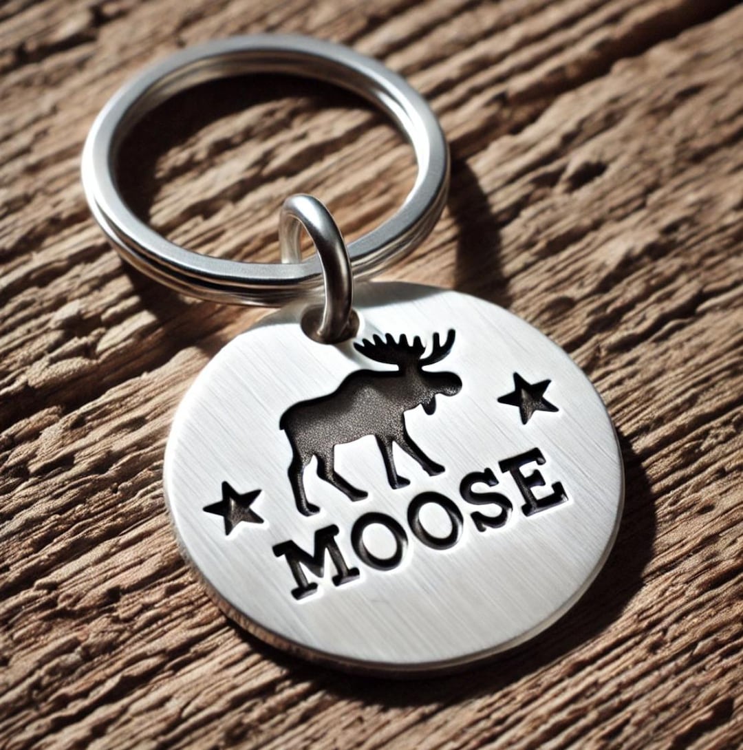 Moose Engraved Pet ID Dog Tag - Silver Disc Dog Tag With Stars, Rustic ...