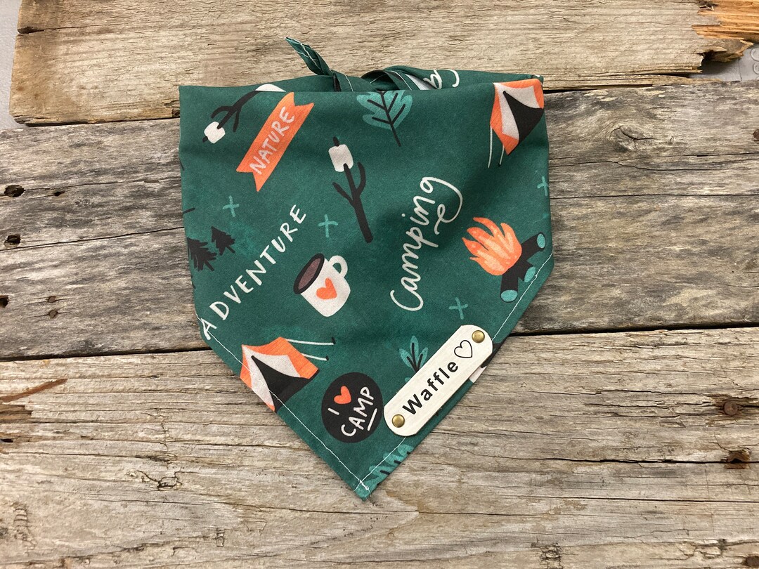 Custom Dog Bandana, I Love Camping, White Leather Personalized Name Tag ...
