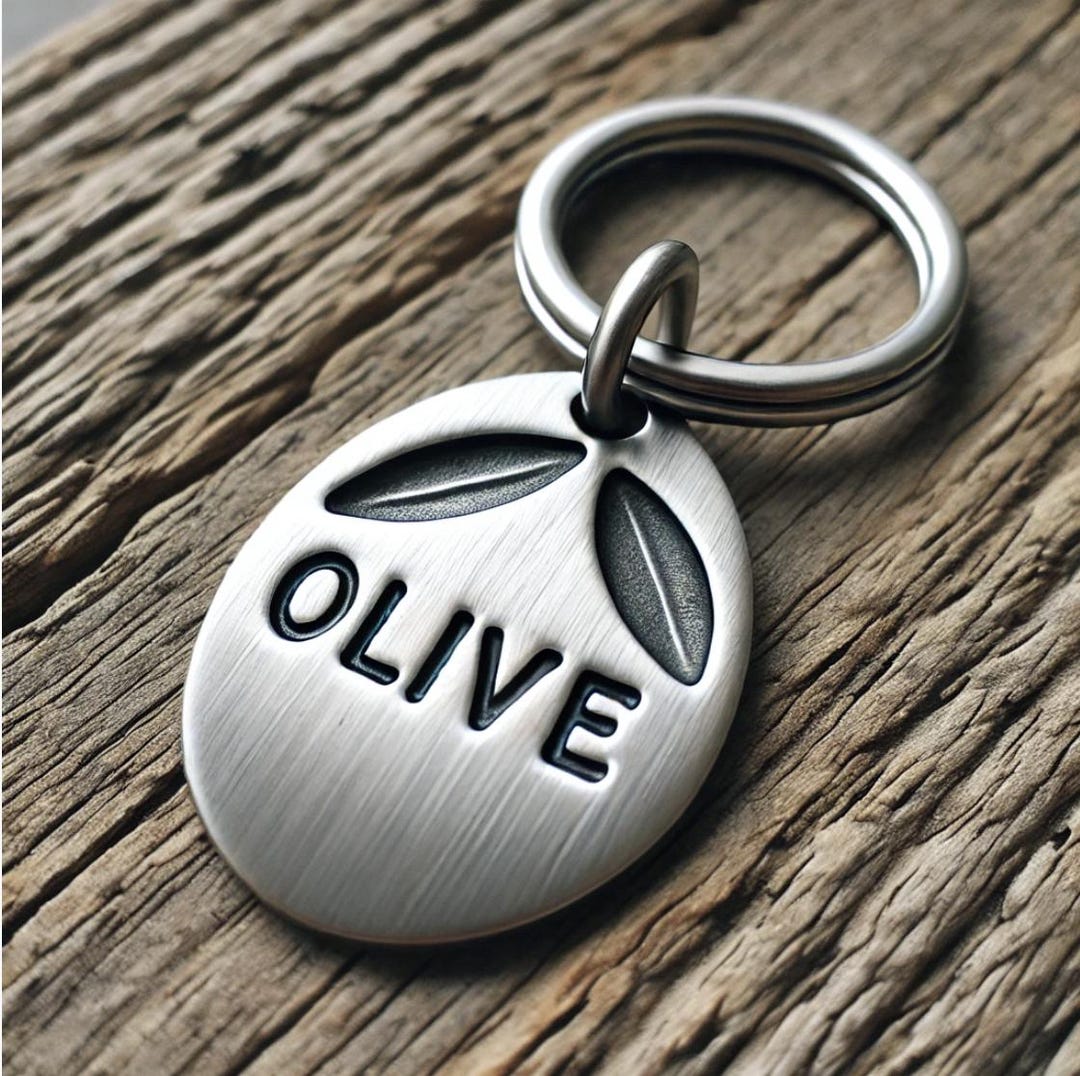 Personalized Pet ID Tag - Olive Shape Dog Tag, Custom Name Hand Stamped ...