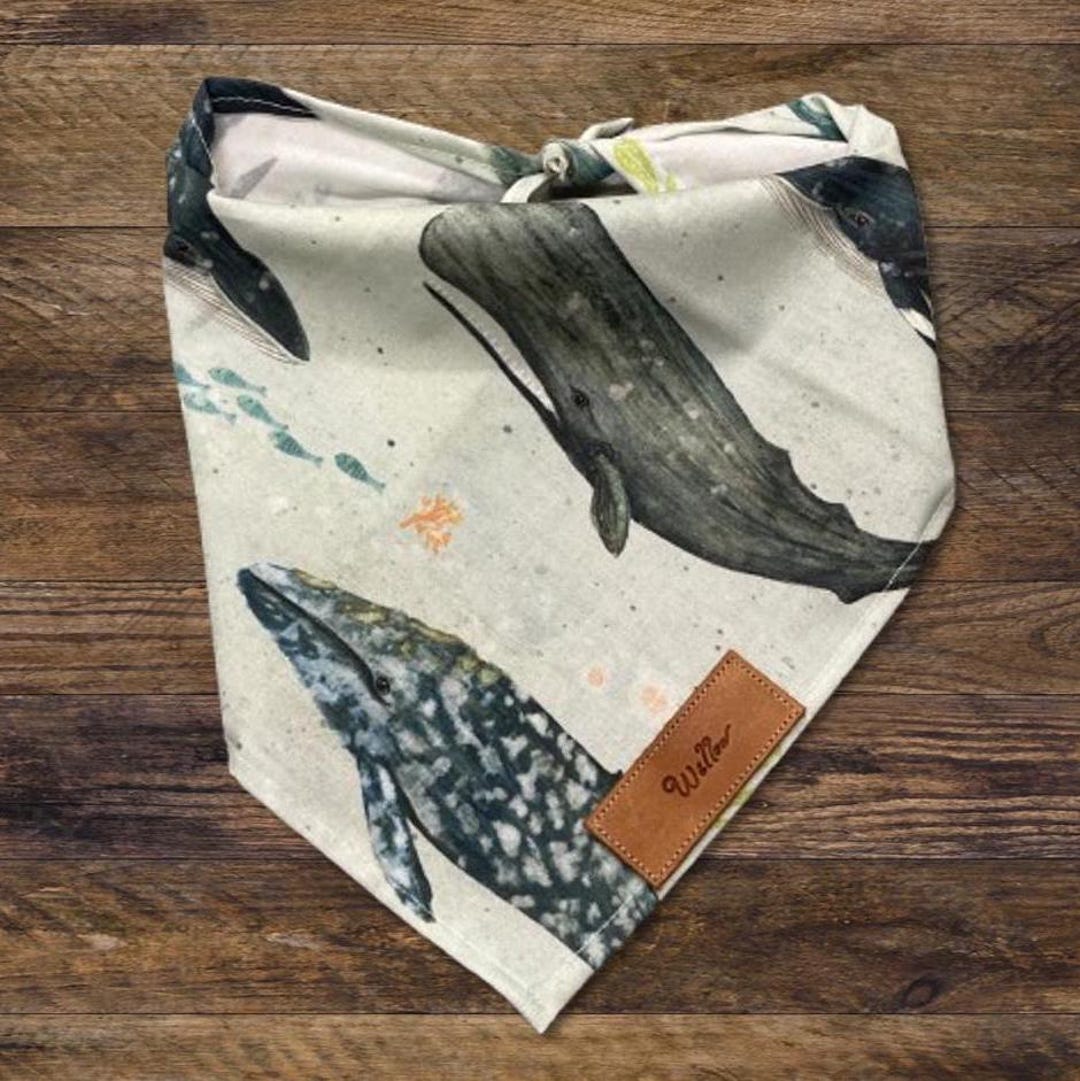 Dog Bandana, Whales Ocean Theme, Traditional Tie, Personalized Leather ...