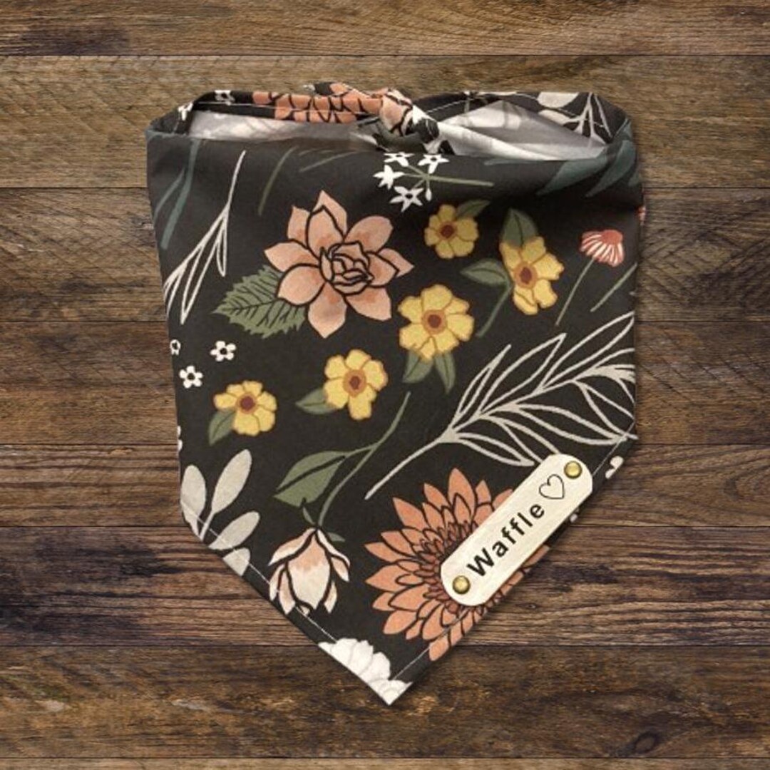 Personalized Dog Bandana, Floral Field Theme, White Leather ...