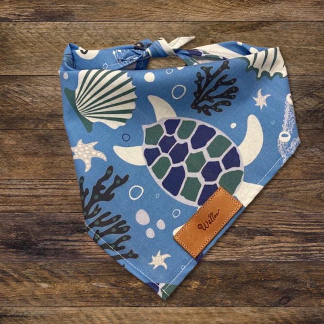 Dog Bandana, Sea Turtles Theme, Traditional Tie, Personalized Leather ...