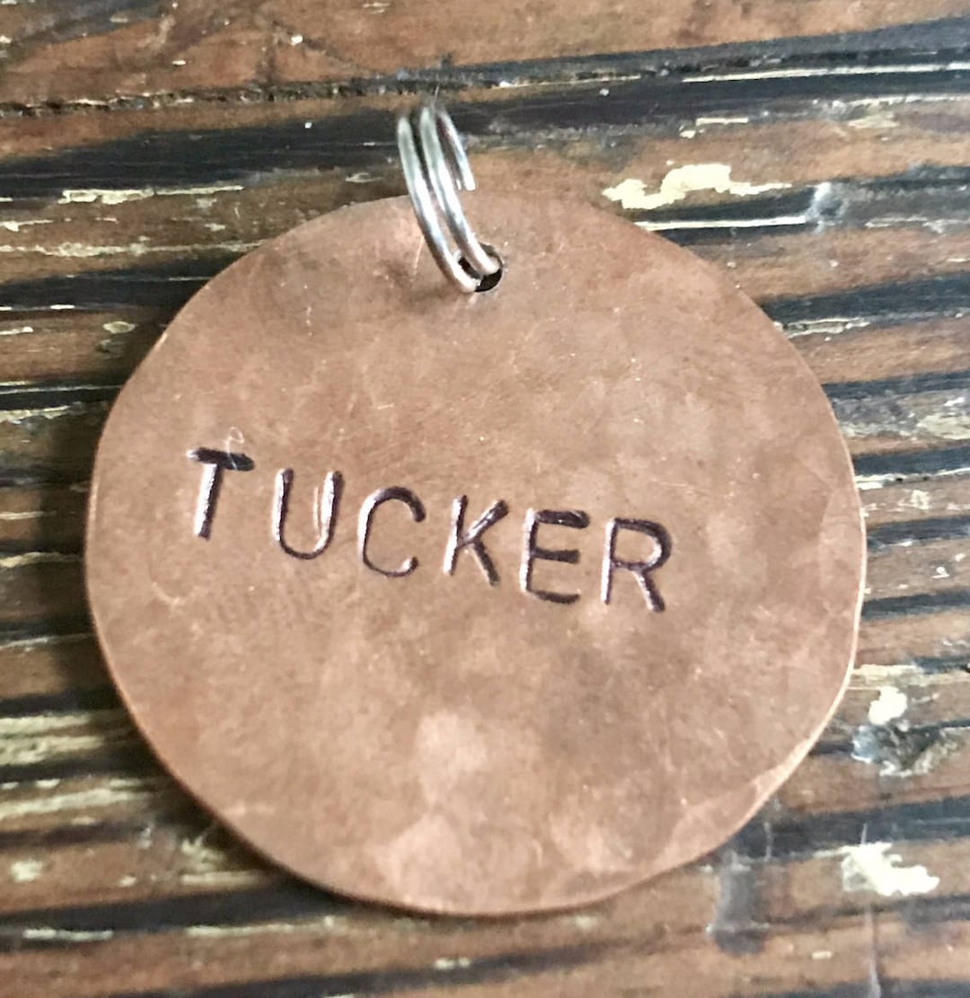 Hand Stamped Pet Tag, Pet Name, Hand Hammered - Medium 1” Custom Pet Id ...