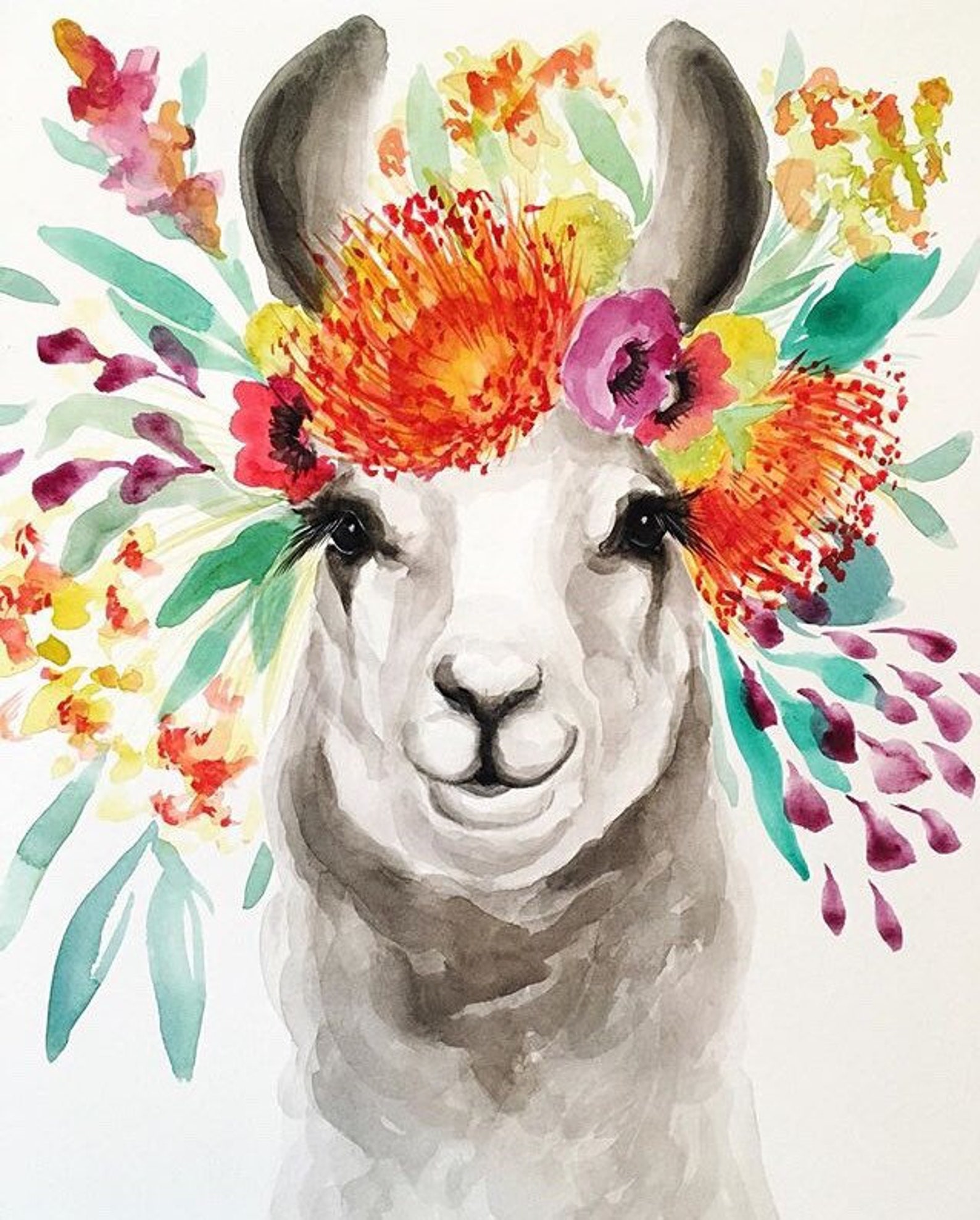 Spring Llama Watercolor PRINT - Etsy