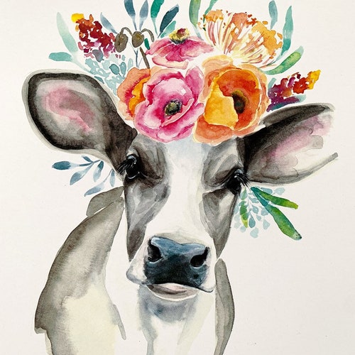 Miranda the Cow PRINT Floral Cow Floral Crown Cow - Etsy
