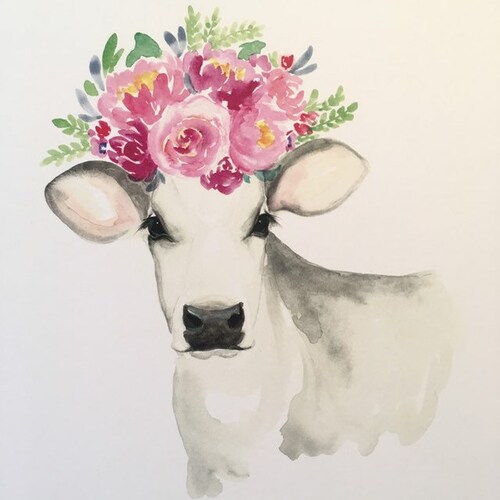 Miranda the Cow PRINT Floral Cow Floral Crown Cow - Etsy