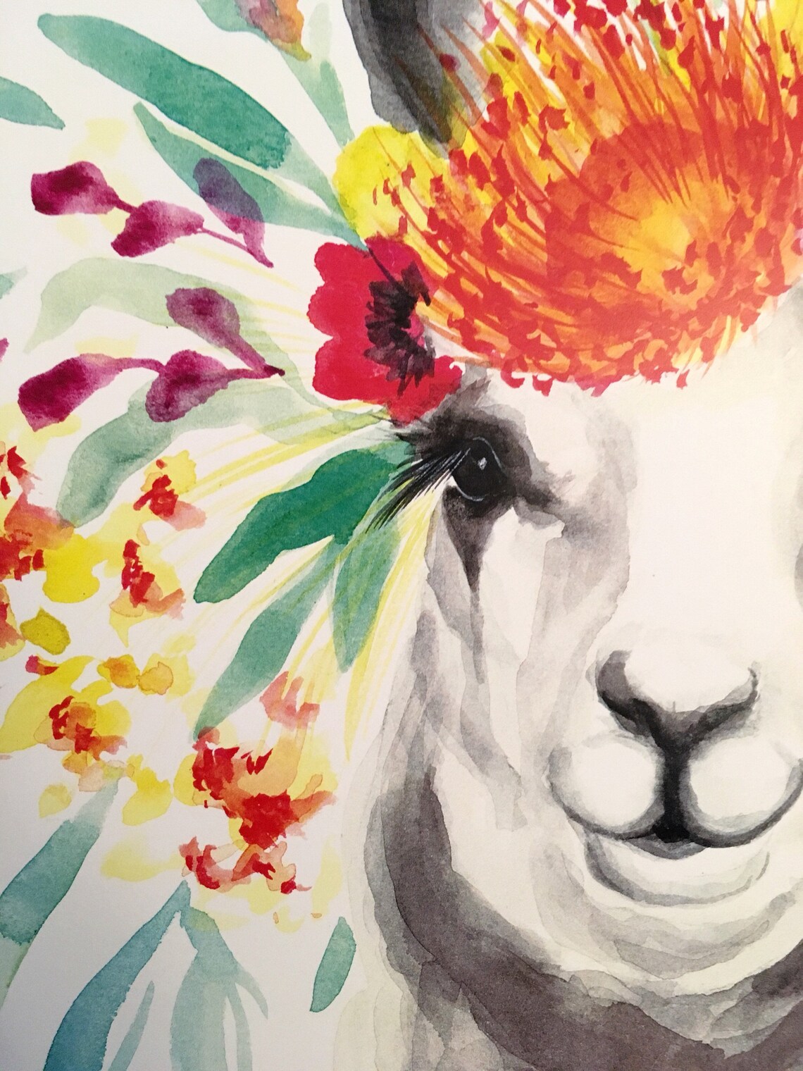 Spring Llama Watercolor PRINT - Etsy