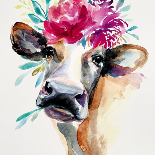 Miranda the Cow PRINT Floral Cow Floral Crown Cow - Etsy