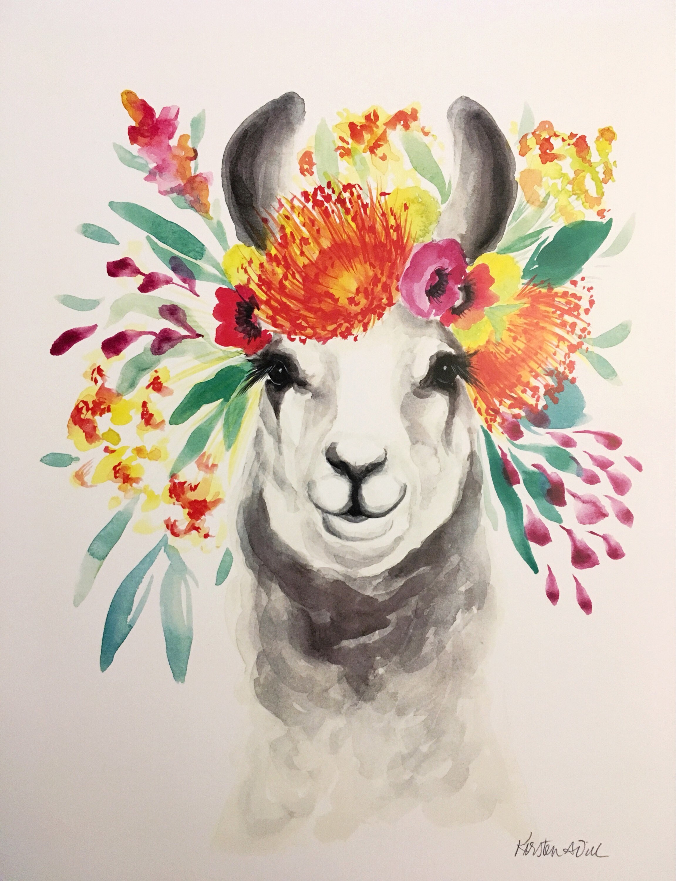 Spring Llama Watercolor PRINT - Etsy
