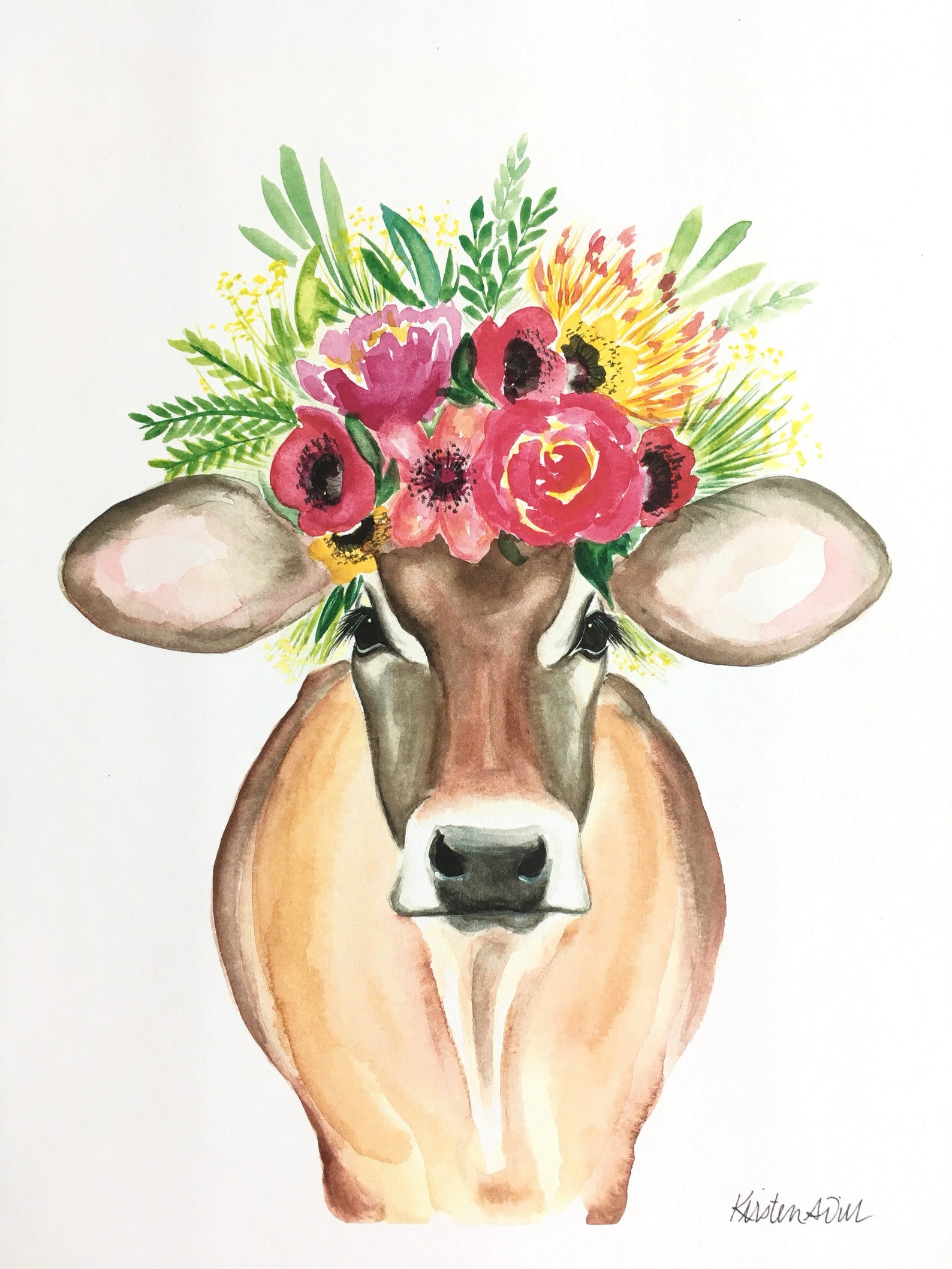 Miranda the Cow PRINT Floral Cow Floral Crown Cow - Etsy