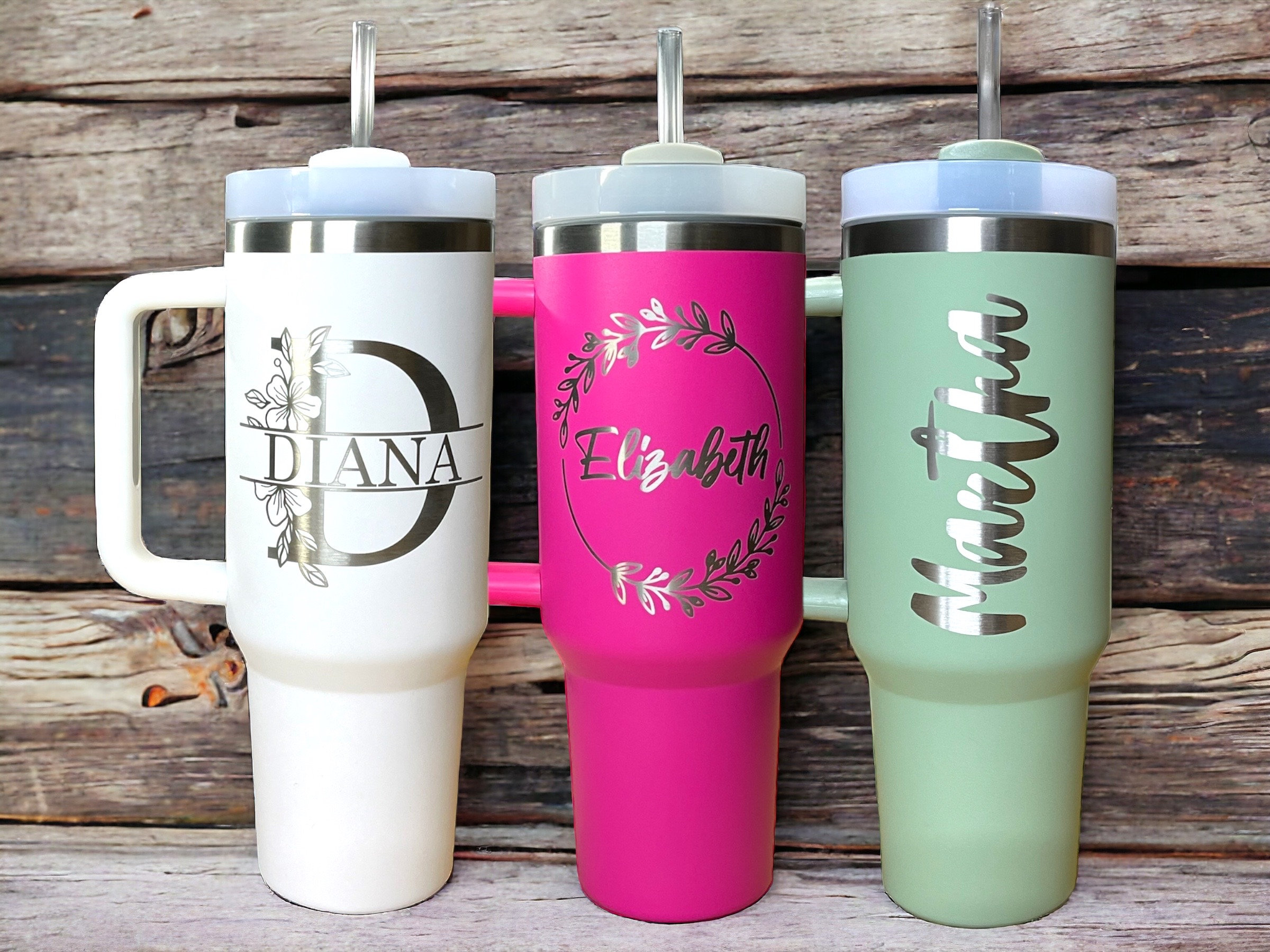 Personalized Engraved 40oz Stainless Steel Tumbler With Handle & Straw ...