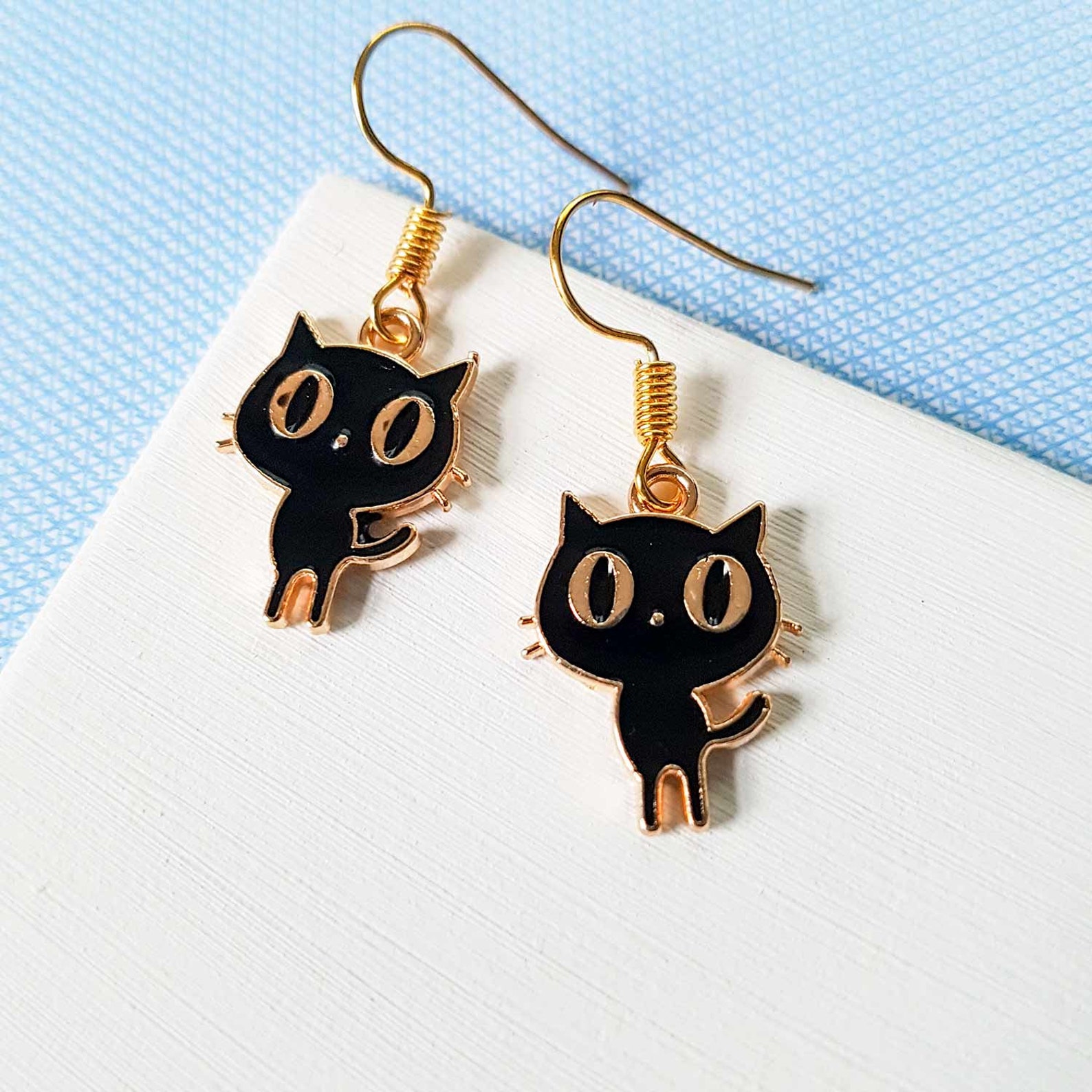 Cute Black Cat Earrings, Animal Dangle Earrings, Enamel Earrings, Cute ...