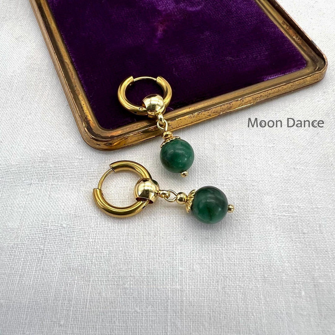 Verdite Jade Hoop Earrings. Gemstone Drop and Dangle Earrings. Classic ...
