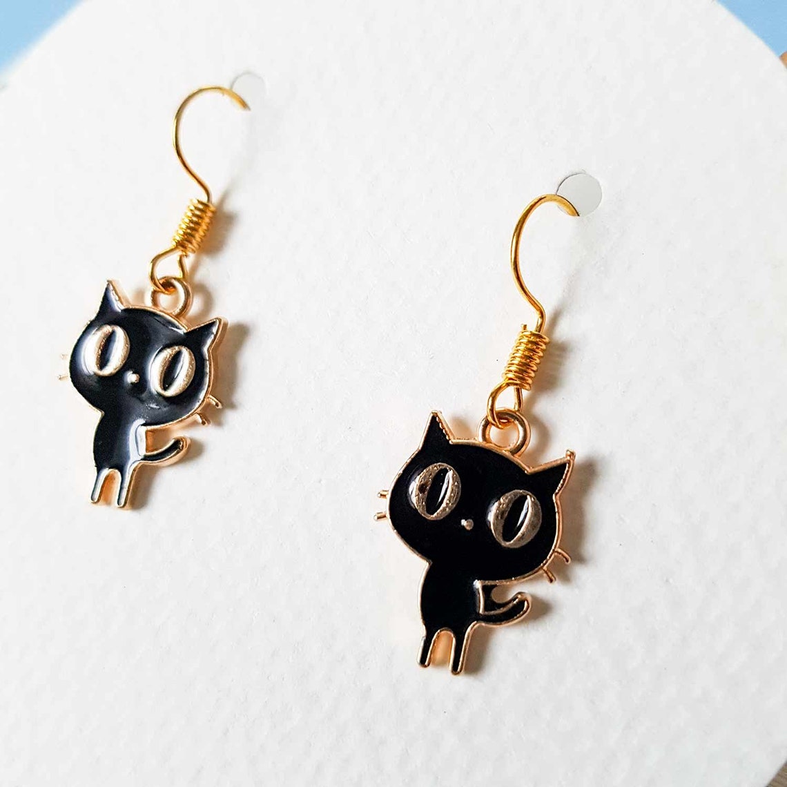Cute Black Cat Earrings, Animal Dangle Earrings, Enamel Earrings, Cute ...