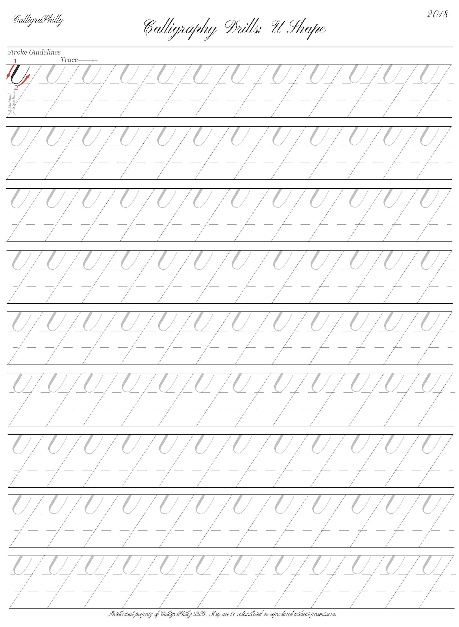 Beginner Level 1- Copperplate Calligraphy Practice Drills - Full Sheet ...